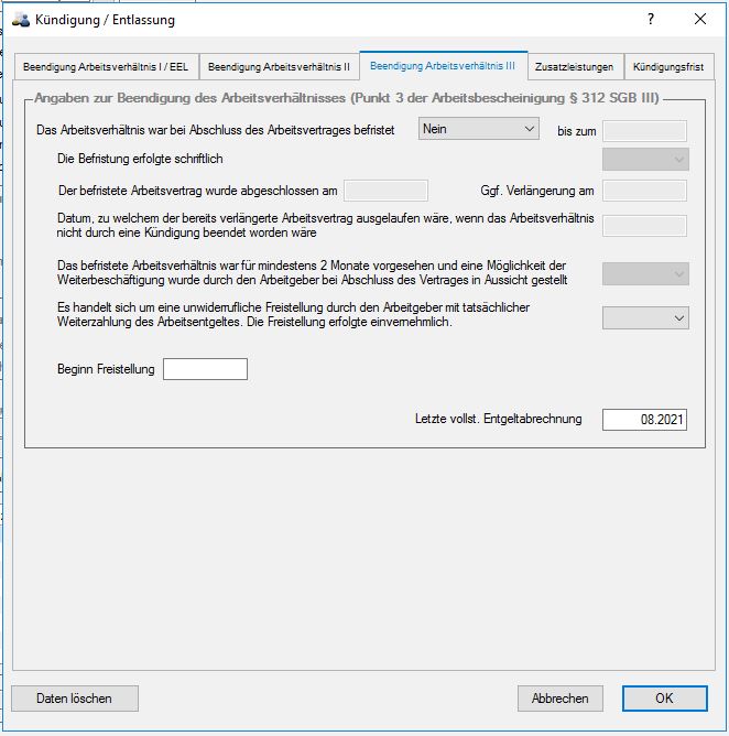 Welche Eingaben sind bei Aussteuerung für die BEA Arbeitsbescheinigung ...