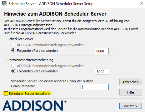 Wie kann der ADDISON Scheduler Server Dienst neu installiert werden?