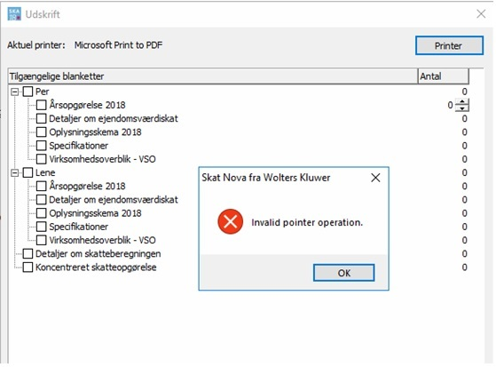 Skat Nova Fejlbesked Ved Valg Af Printer Invalid Pointer Operation 