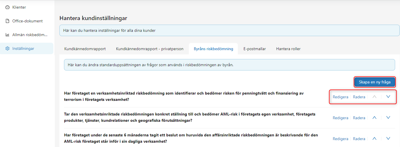 Capego KYC - Inställningar Byråns riskbedömning